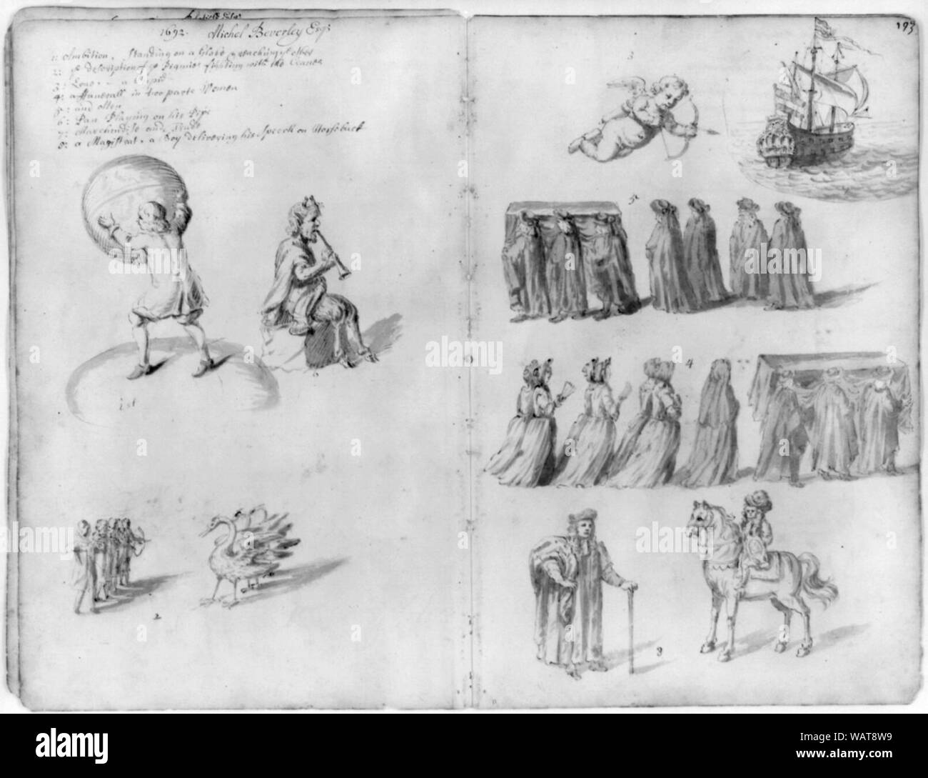 Drawings of annual guild days of Norwich, England, 1705 Stock Photo - Alamy