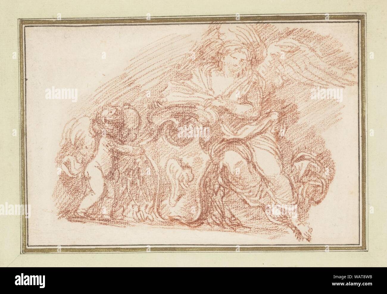 Drawing, Winged figure and putto supporting escutcheon, ca. 1759–70 ...