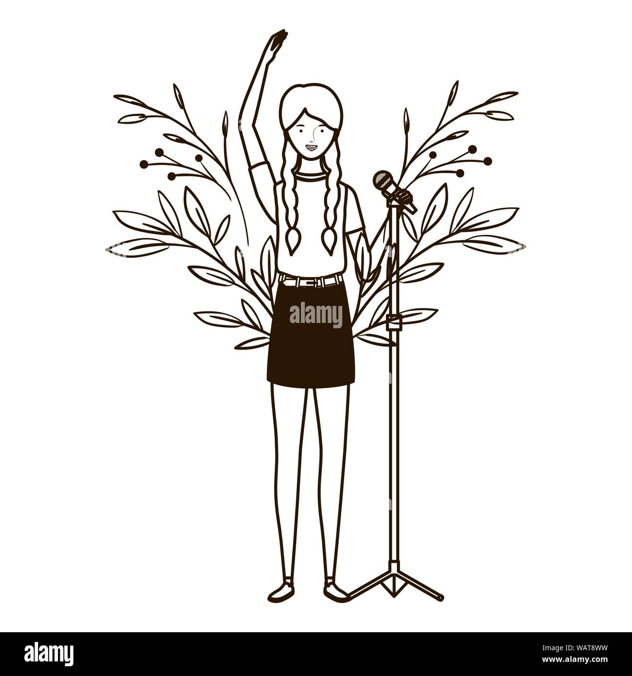 young woman with microphone on white background Stock Vector Image ...