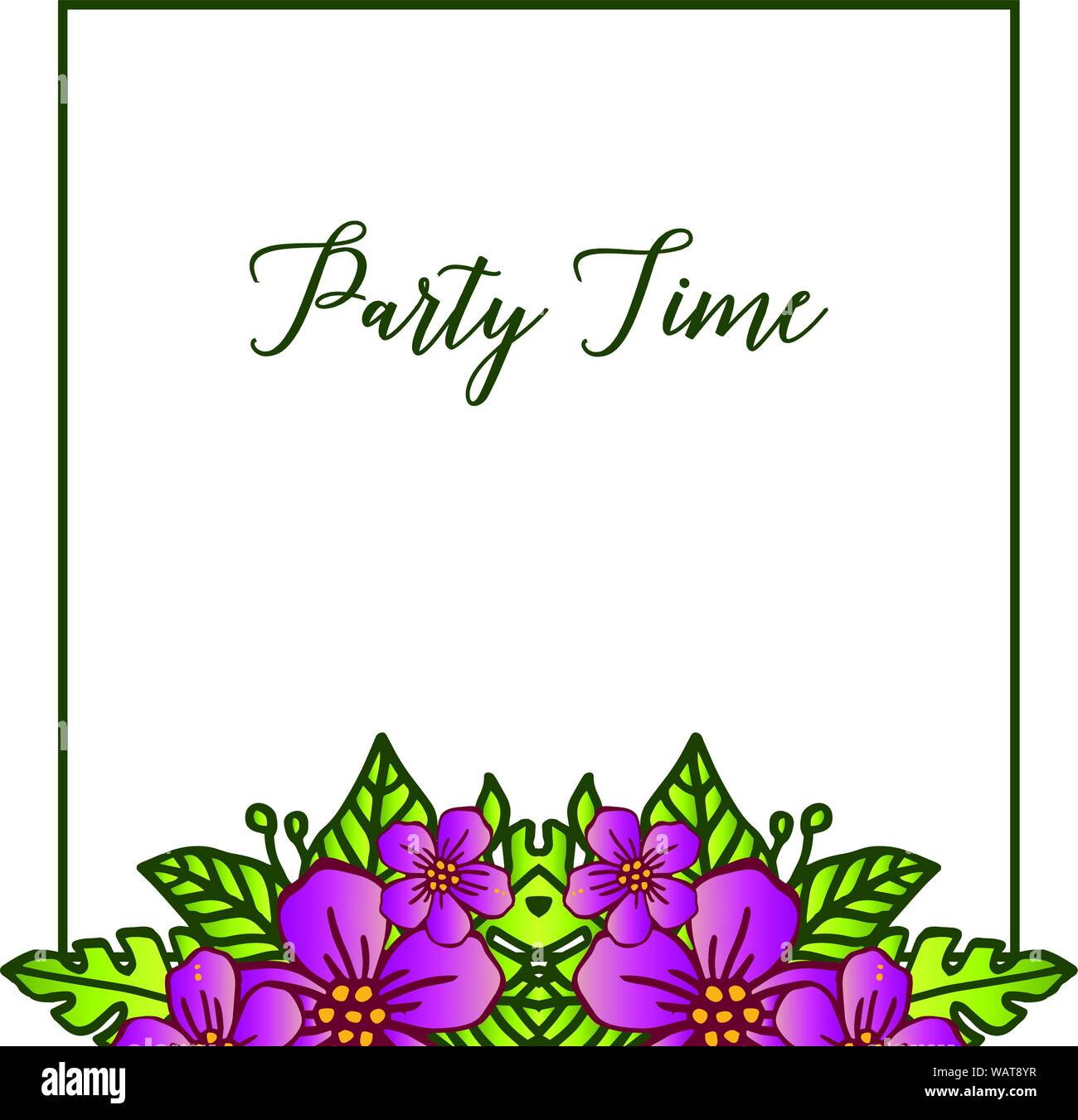 Party time banner design, with purple wreath frame element. Vector ...