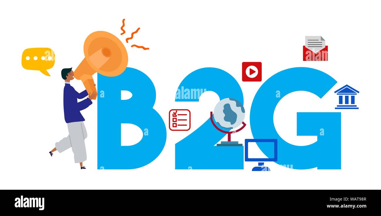 B2G Business to Government. Concept with letters and icons. Colored ...