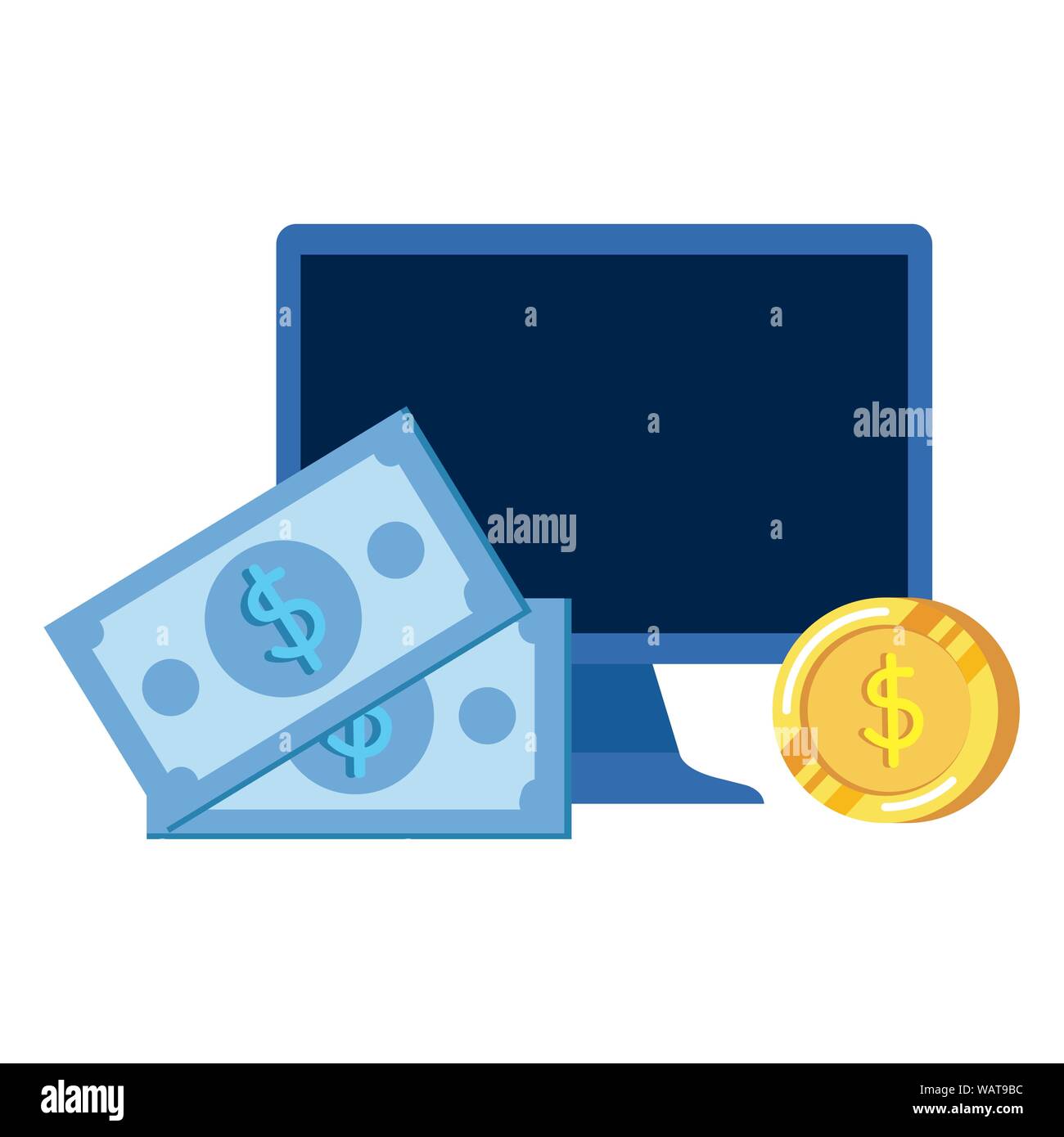 desktop computer with bills and coins Stock Vector Image & Art - Alamy