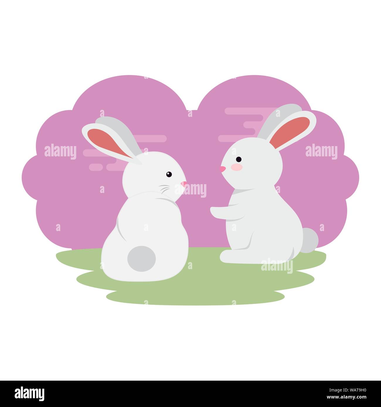 cute and little rabbits couple in grass characters Stock Vector Image ...