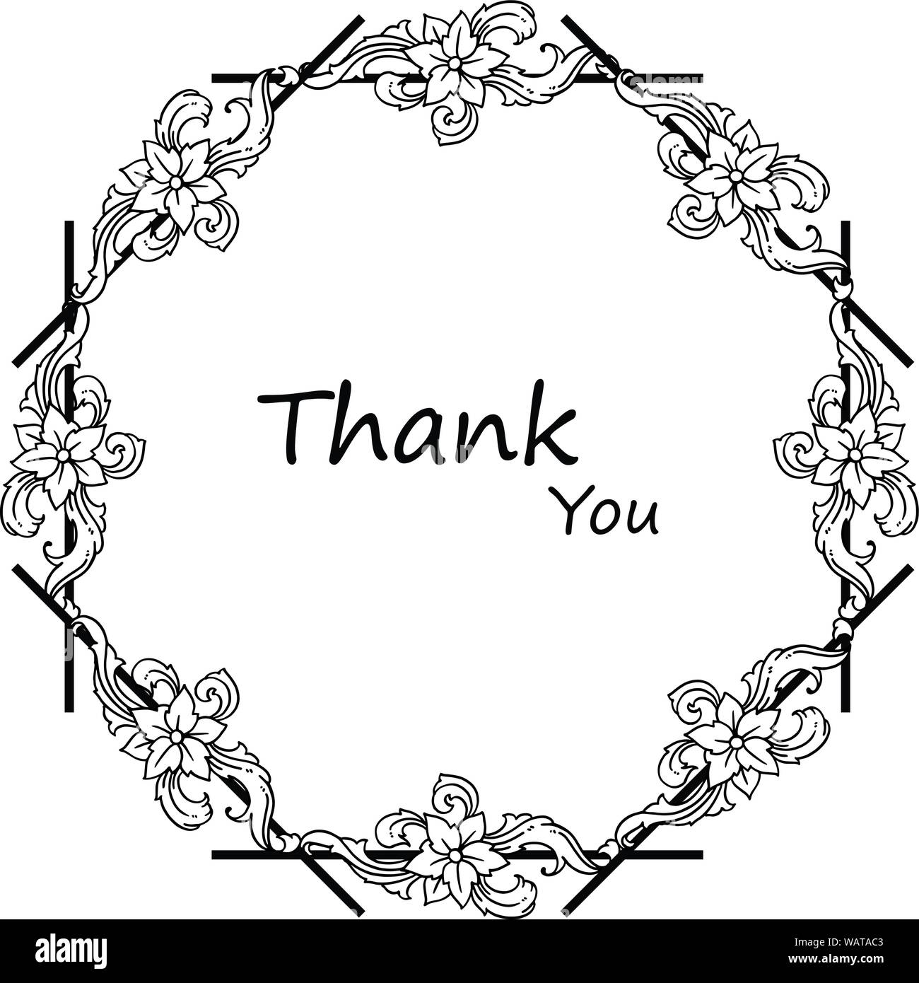 Black line art with ornament of flower frame, for calligraphic text ...