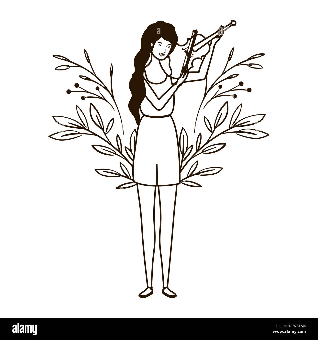 silhouette of woman with fiddle on white background Stock Vector Image ...