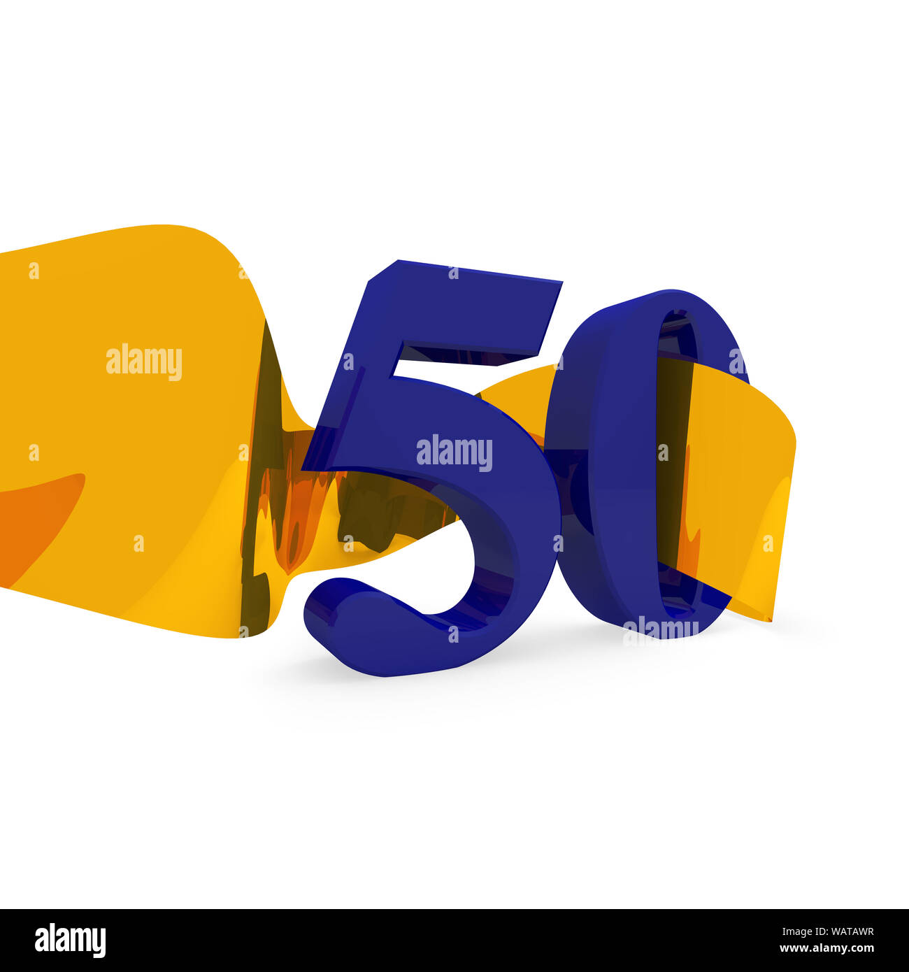 Big blue 50 with a golden ribbon, 3d rendering Stock Photo - Alamy