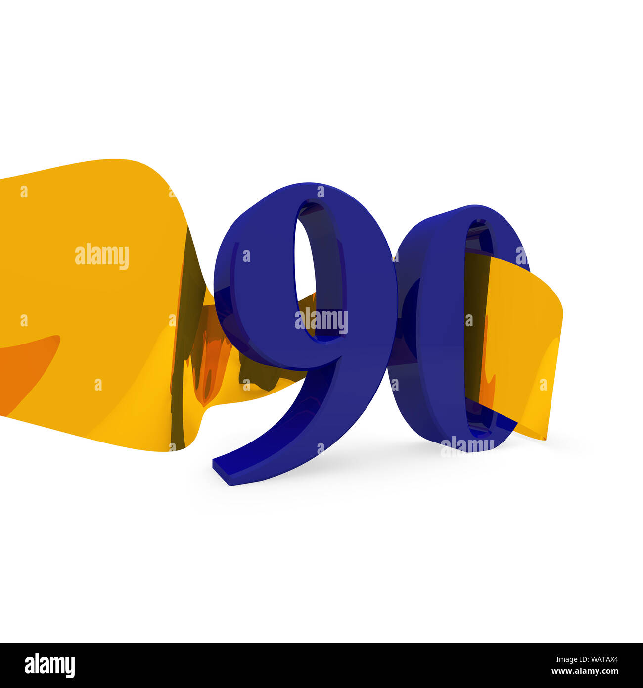Big blue 90 with a golden ribbon, 3d rendering Stock Photo - Alamy