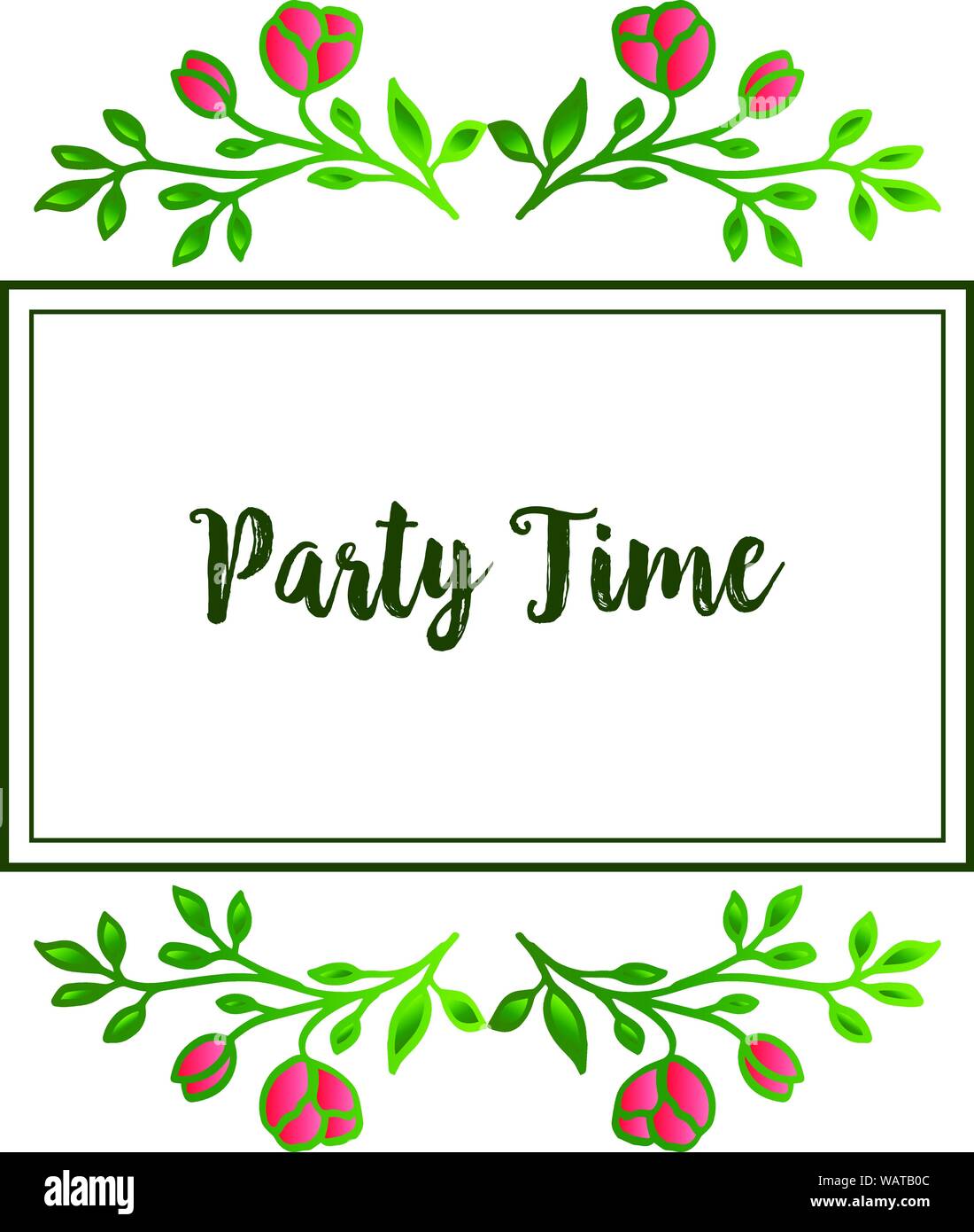 Poster template for party time, with pattern art green leafy flower ...