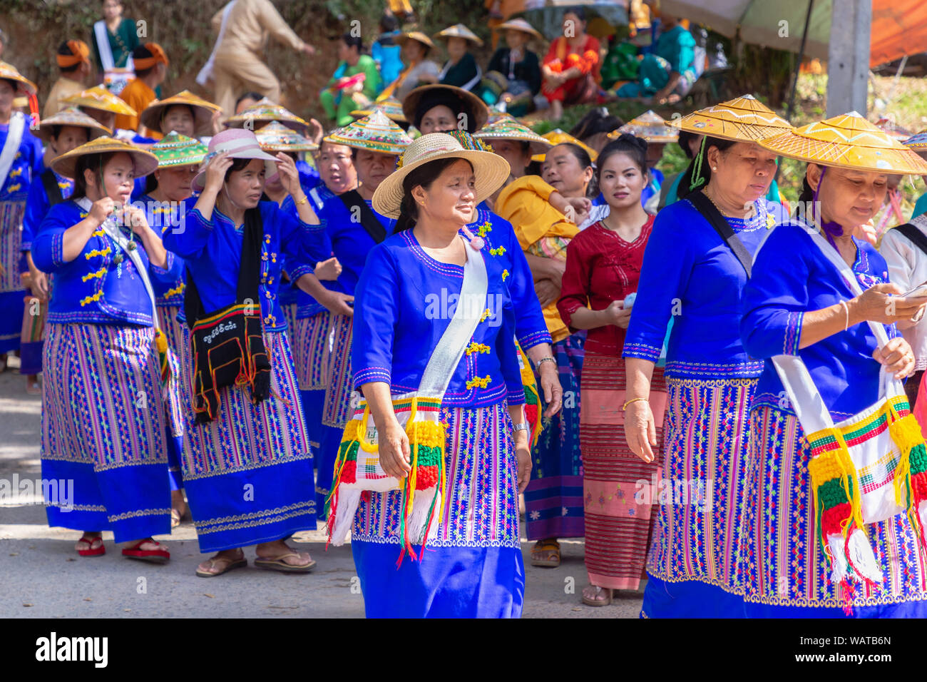 Group of Shan or Tai Yai (ethnic group living in parts of Myanmar and Thailand) in tribal dress ...