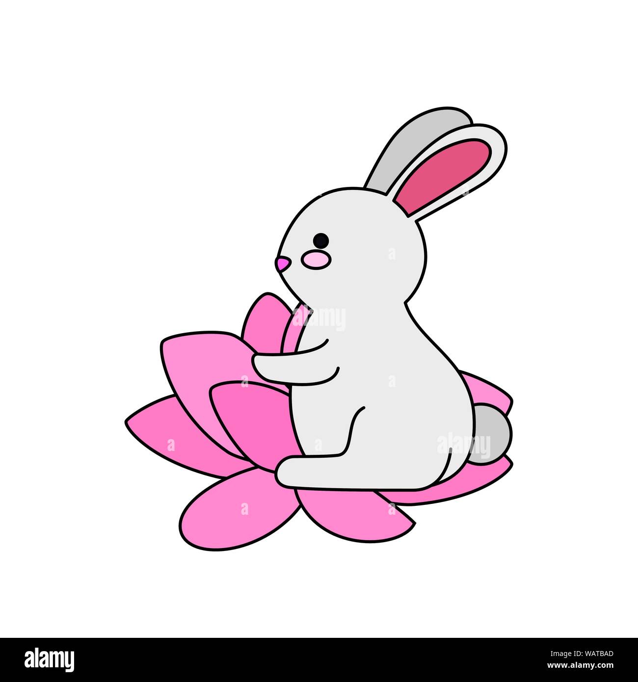 cute and little rabbit in lotus flower character Stock Vector Image ...