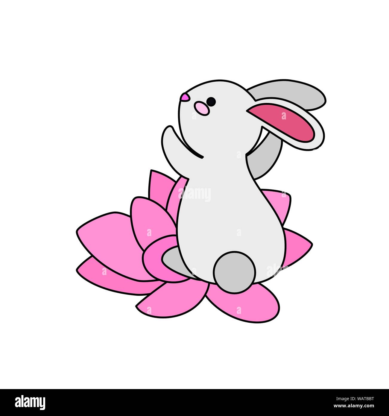 cute and little rabbit in lotus flower character Stock Vector Image ...