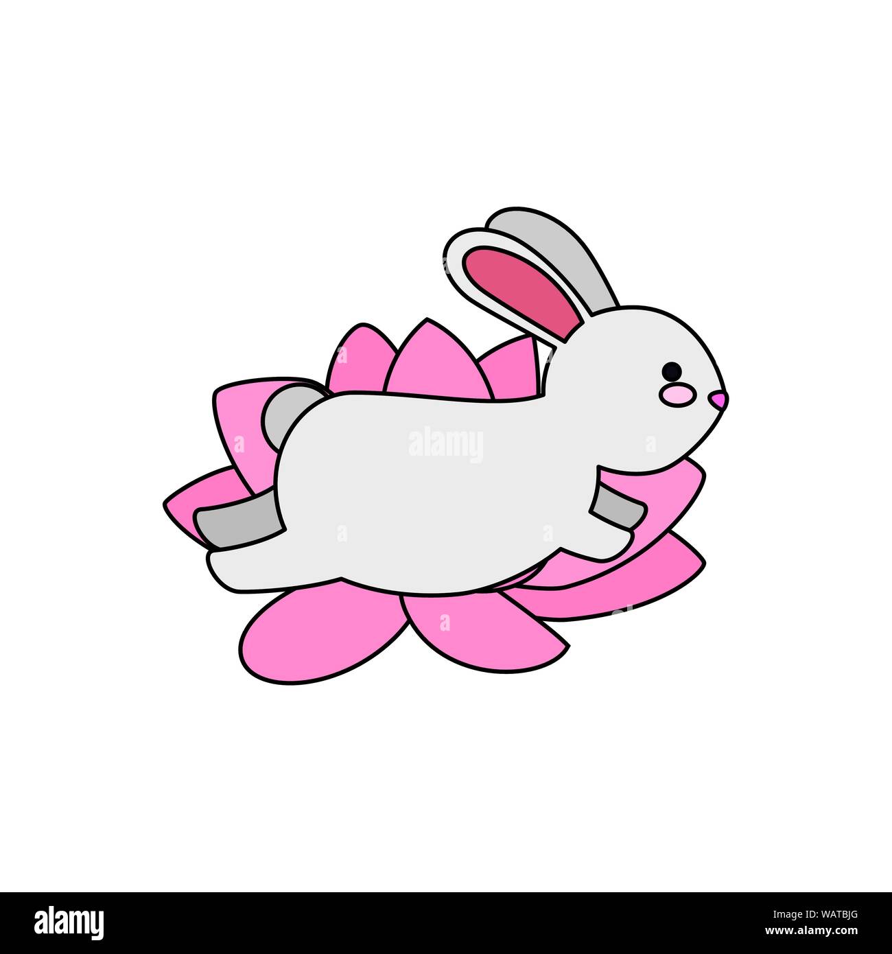 cute and little rabbit in lotus flower character Stock Vector Image ...
