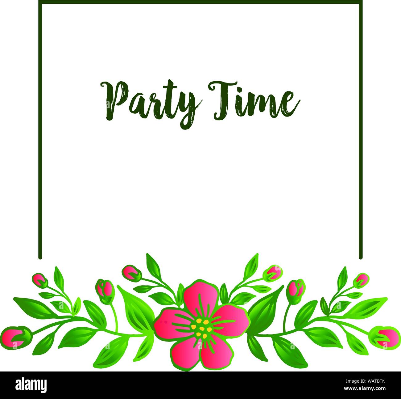 Template for party time card, with beautiful leaves flower frame ...