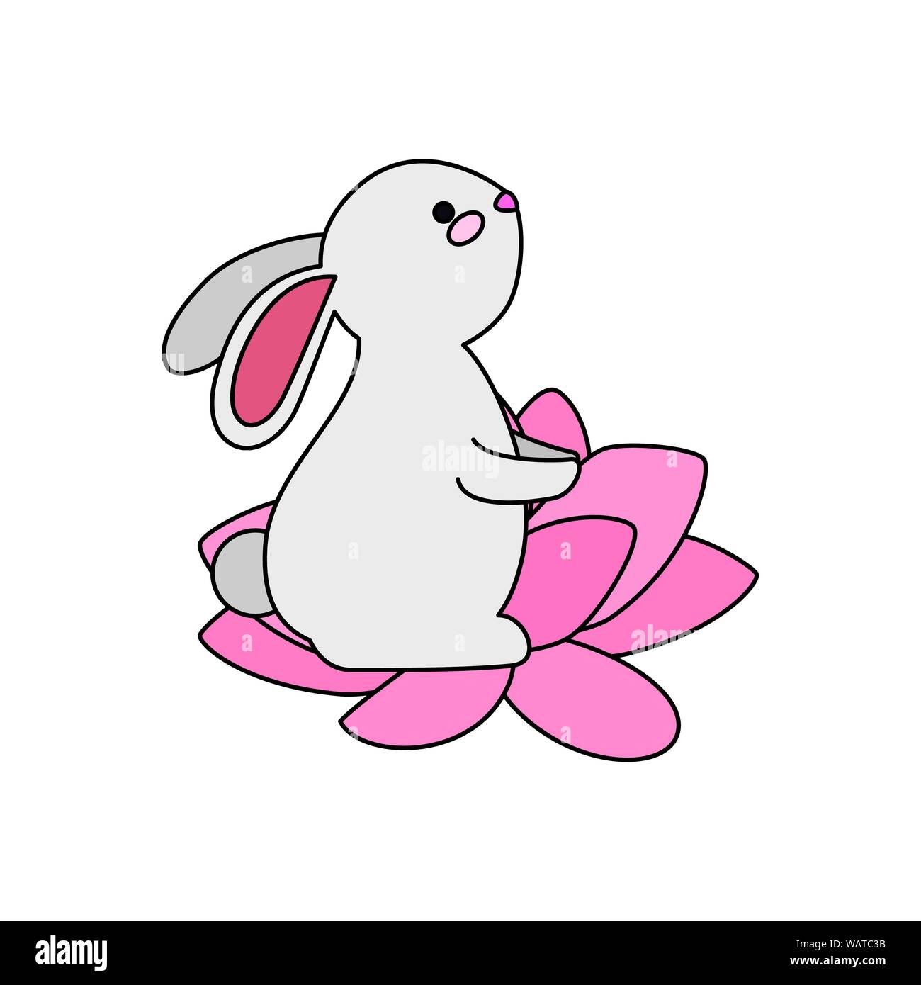 cute and little rabbit in lotus flower character Stock Vector Image ...