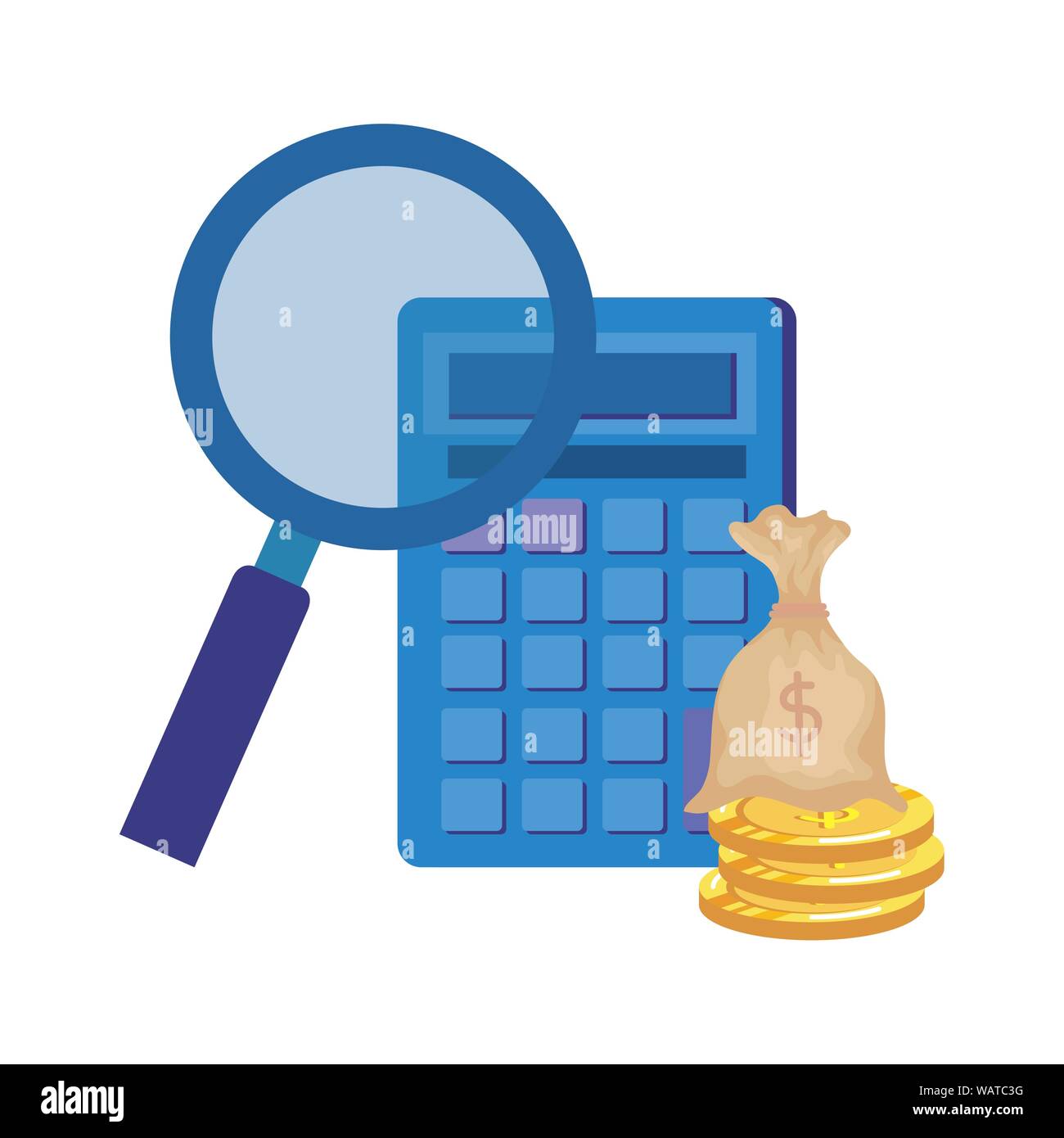 calculator math with magnifying glass and money Stock Vector Image ...