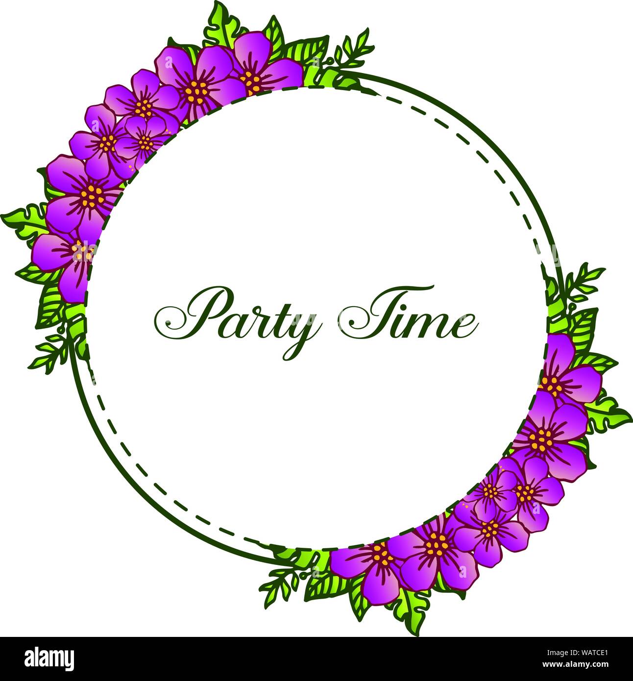 Party time banner design, with purple wreath frame element. Vector ...