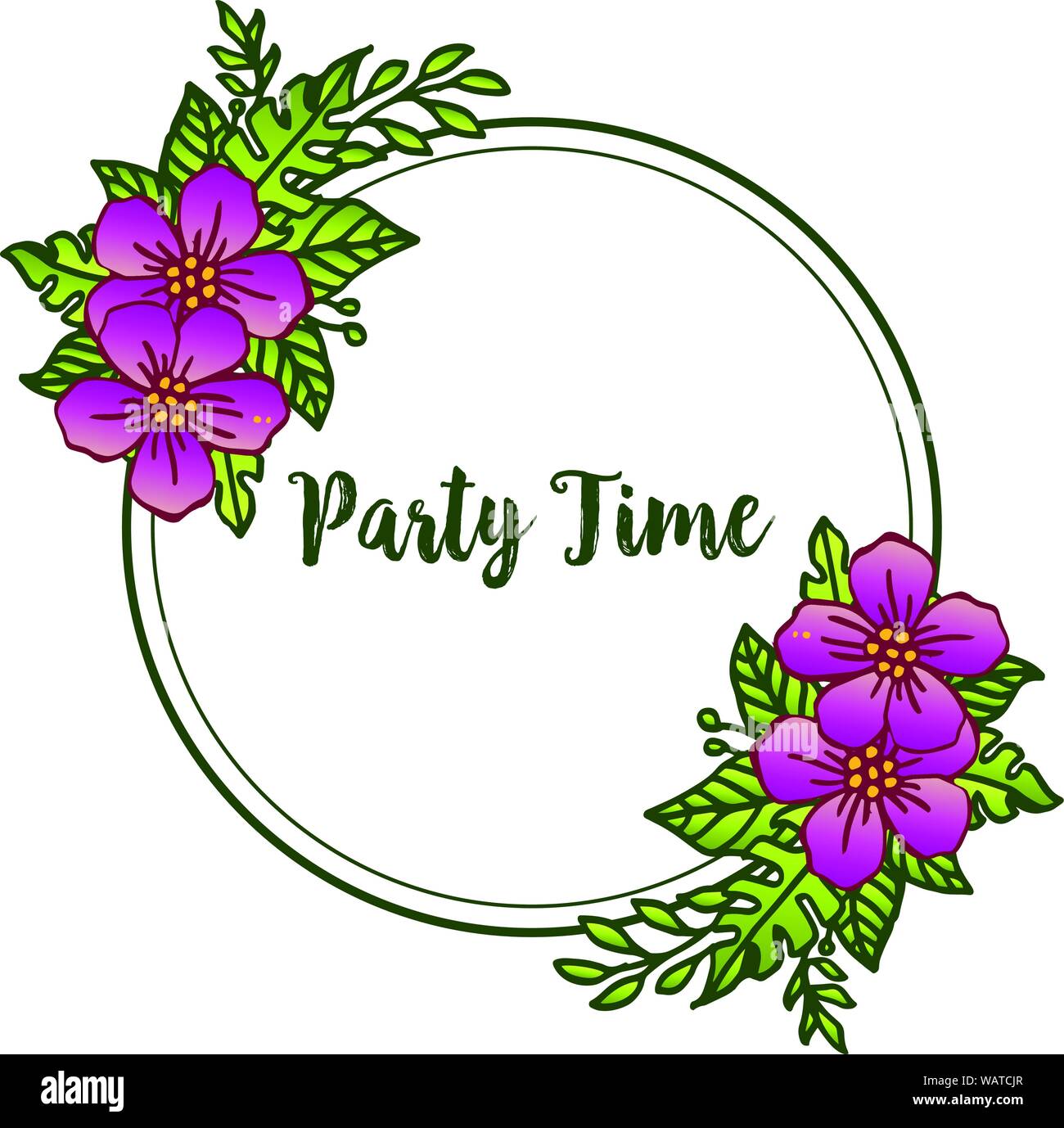 Party time banner design, with purple wreath frame element. Vector ...