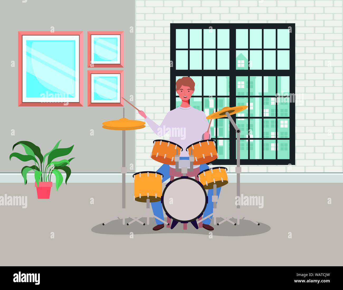 man playing battery drums character Stock Vector Image & Art - Alamy