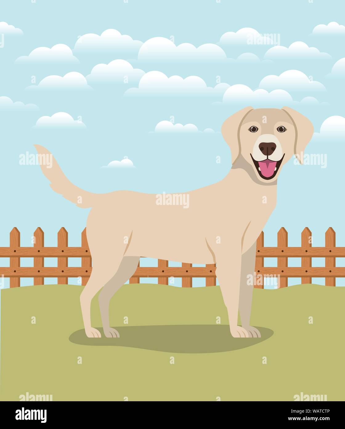 cute labrador retriever dog pet character in the camp Stock Vector ...