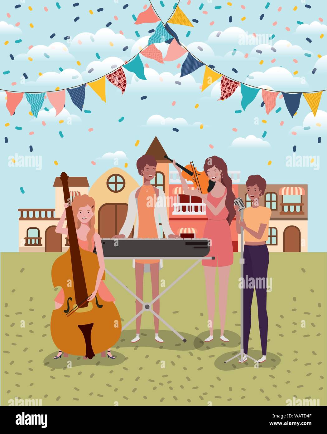Women singing playing piano Stock Vector Images - Alamy