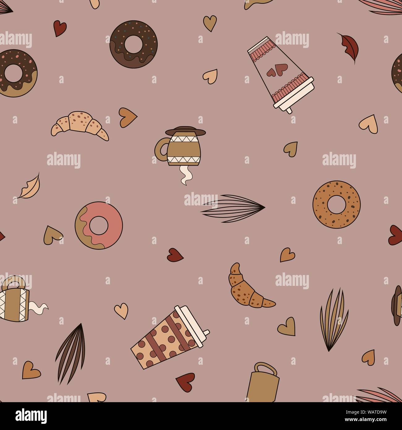 Coffee doodle. Seamless pattern background Vector illustration. Latte, cappuccino espresso mocha ...