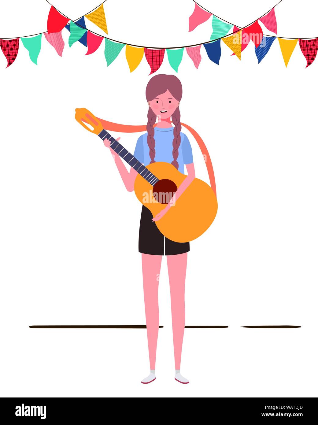 women with acoustic guitar on white background Stock Vector Image & Art ...