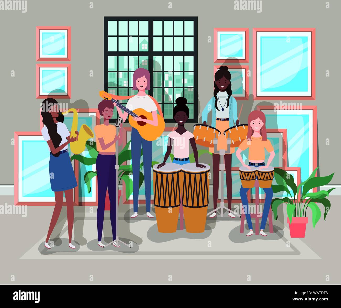 Women playing musical instruments Stock Vector Images - Alamy