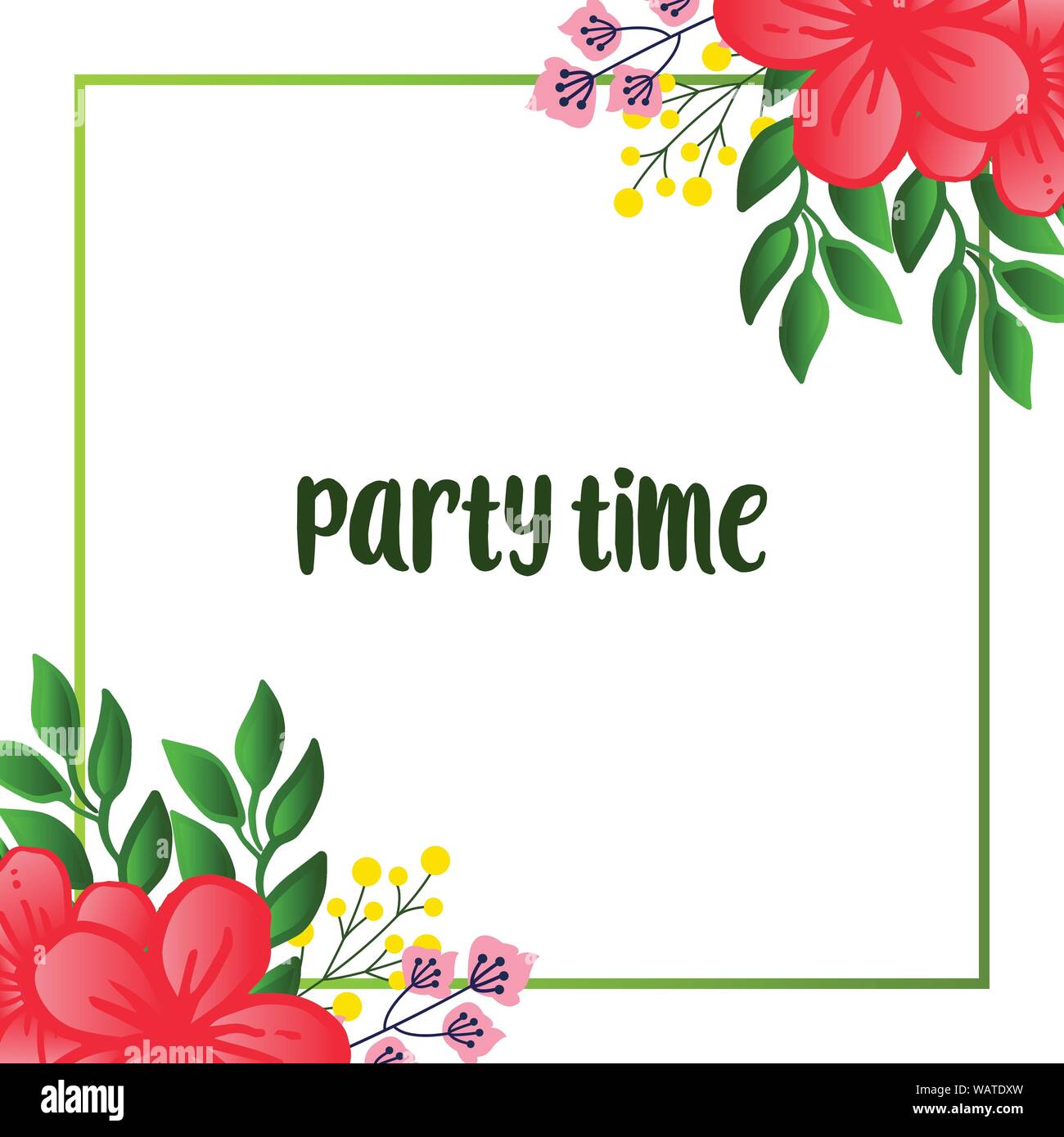Various ornate of party time card, with abstract background leaf flower ...