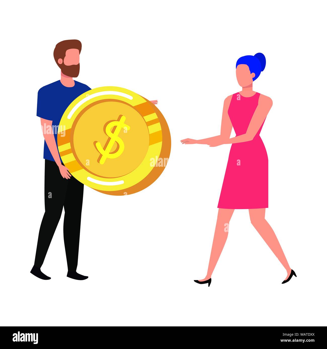 young couple with coins money avatars characters Stock Vector Image ...