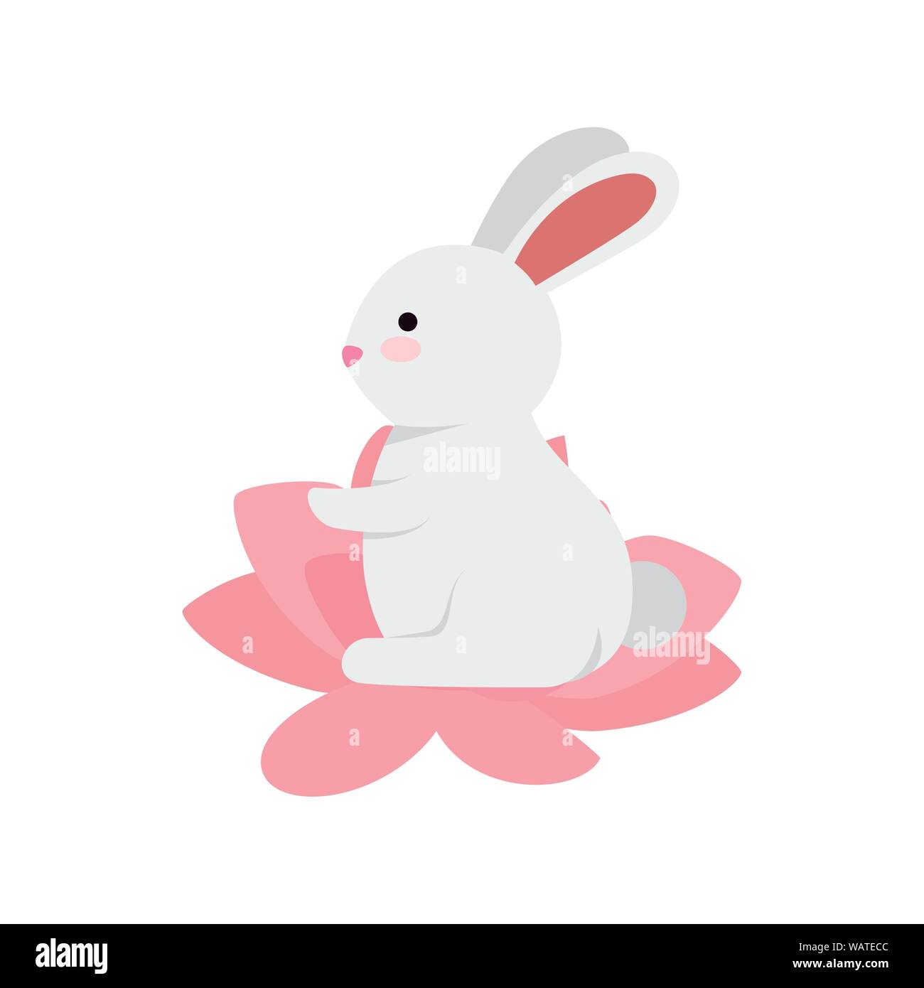 cute and little rabbit in lotus flower character Stock Vector Image ...