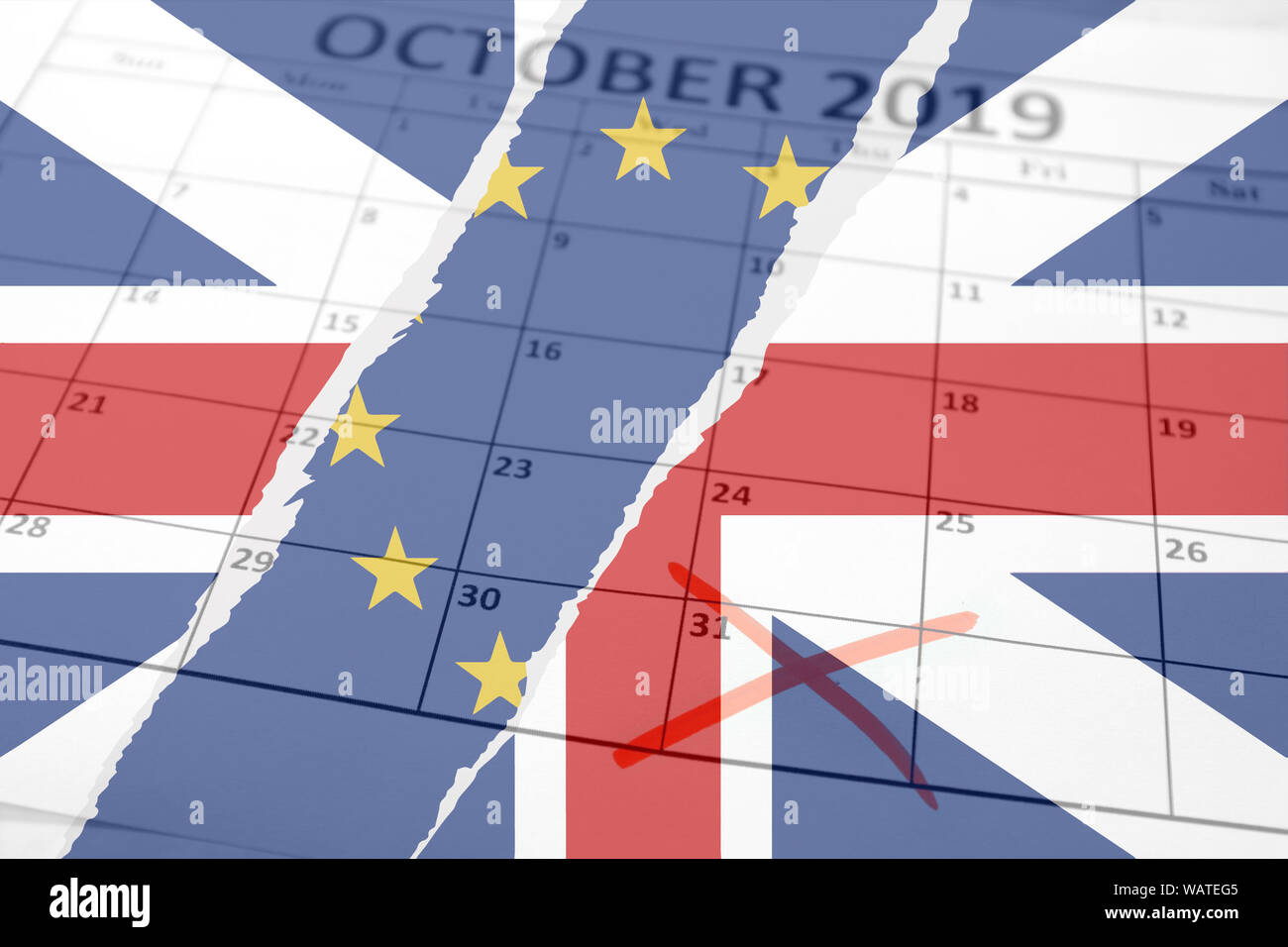 Brexit concept background with torn British Union Jack and European ...