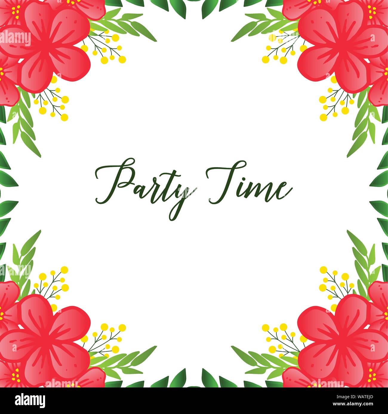 Party time invitation template, with retro style of green leaves and ...