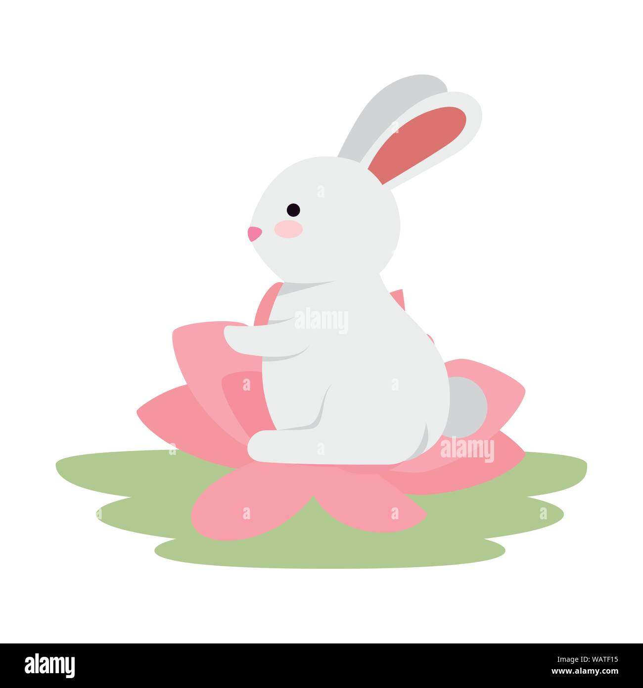 cute and little rabbit in lotus flower character Stock Vector Image ...