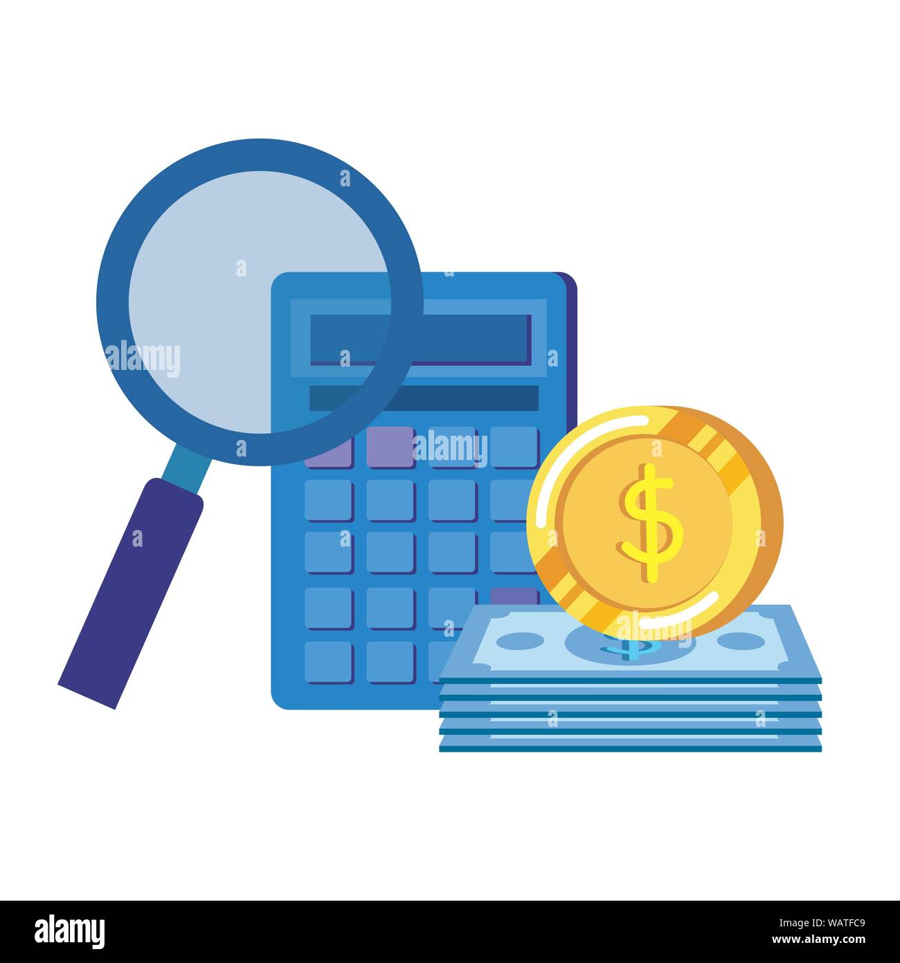 calculator math with magnifying glass and money Stock Vector Image ...