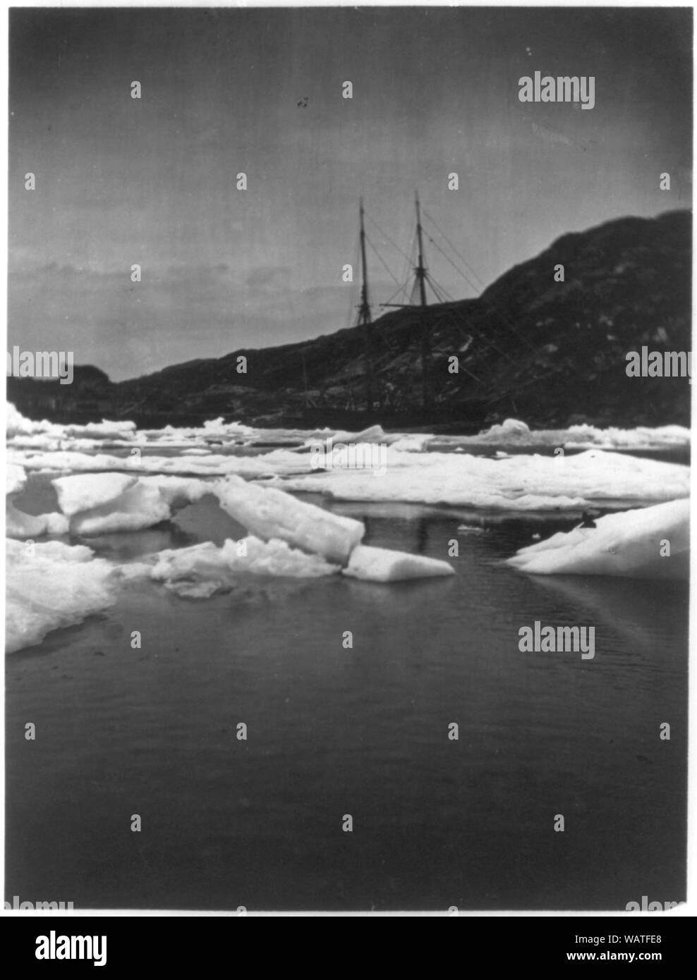 Drift ice consolidating on the coast of Labrador, with a schooner at ...