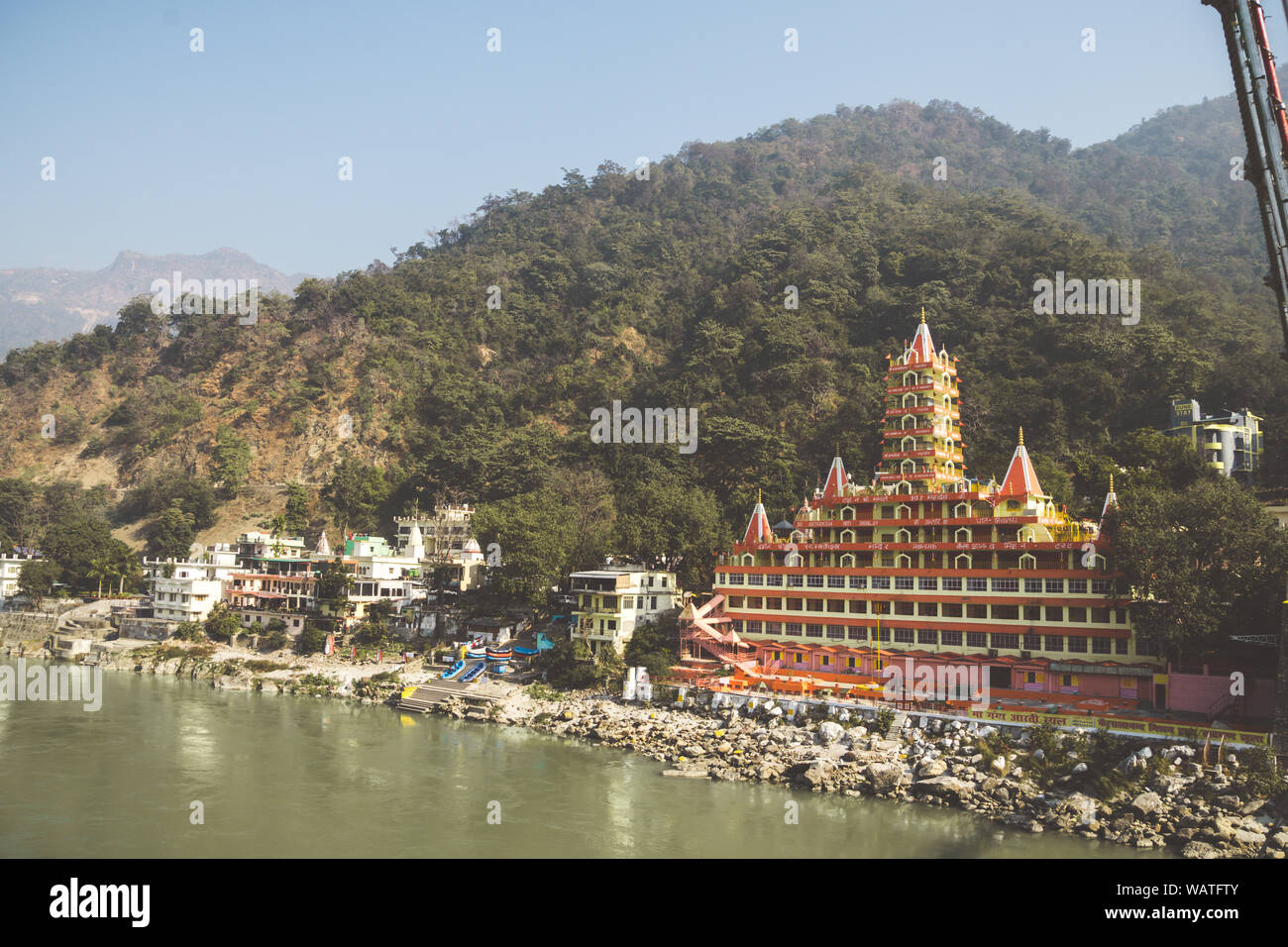 Rishikesh India. 10 January 2018. View of Ganga river embankment ...