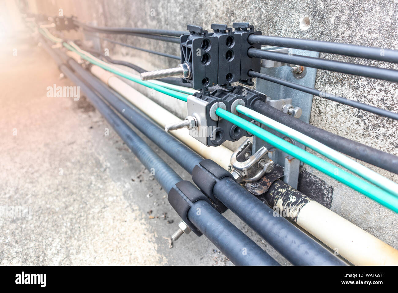 Electric wire and cable line Fiber glass. 5G smart mobile telephone ...