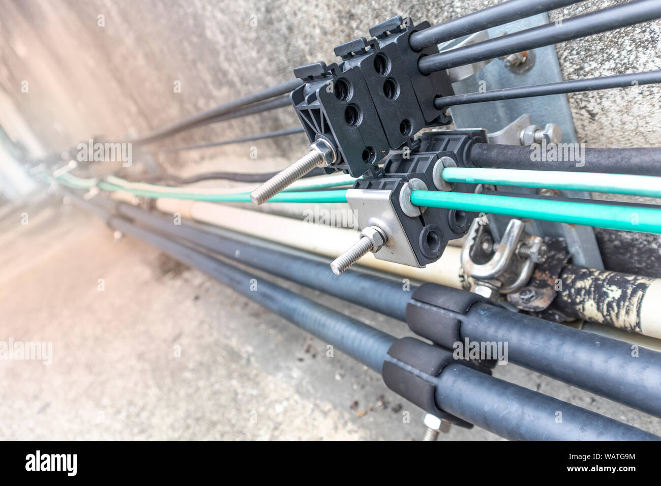 Electric wire and cable line Fiber glass. 5G smart mobile telephone ...