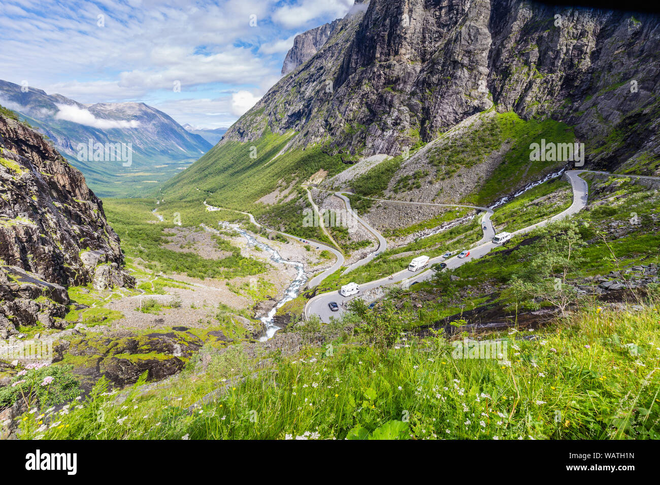 Trollstigen mountain viewpoint and pass along national scenic route ...