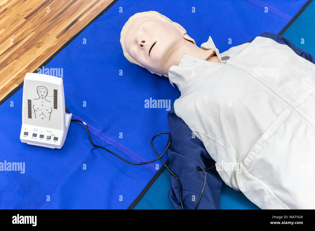Mannequin for practicing CPR Training dummy at first aid class Stock ...