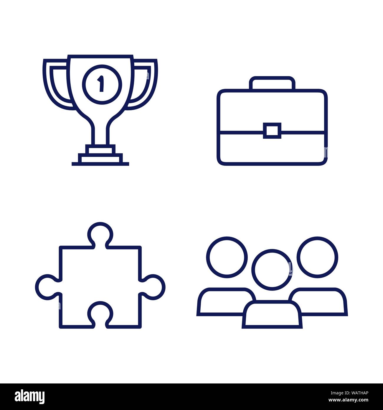 set of cup prize with suitcase and puzzle with users Stock Vector Image ...