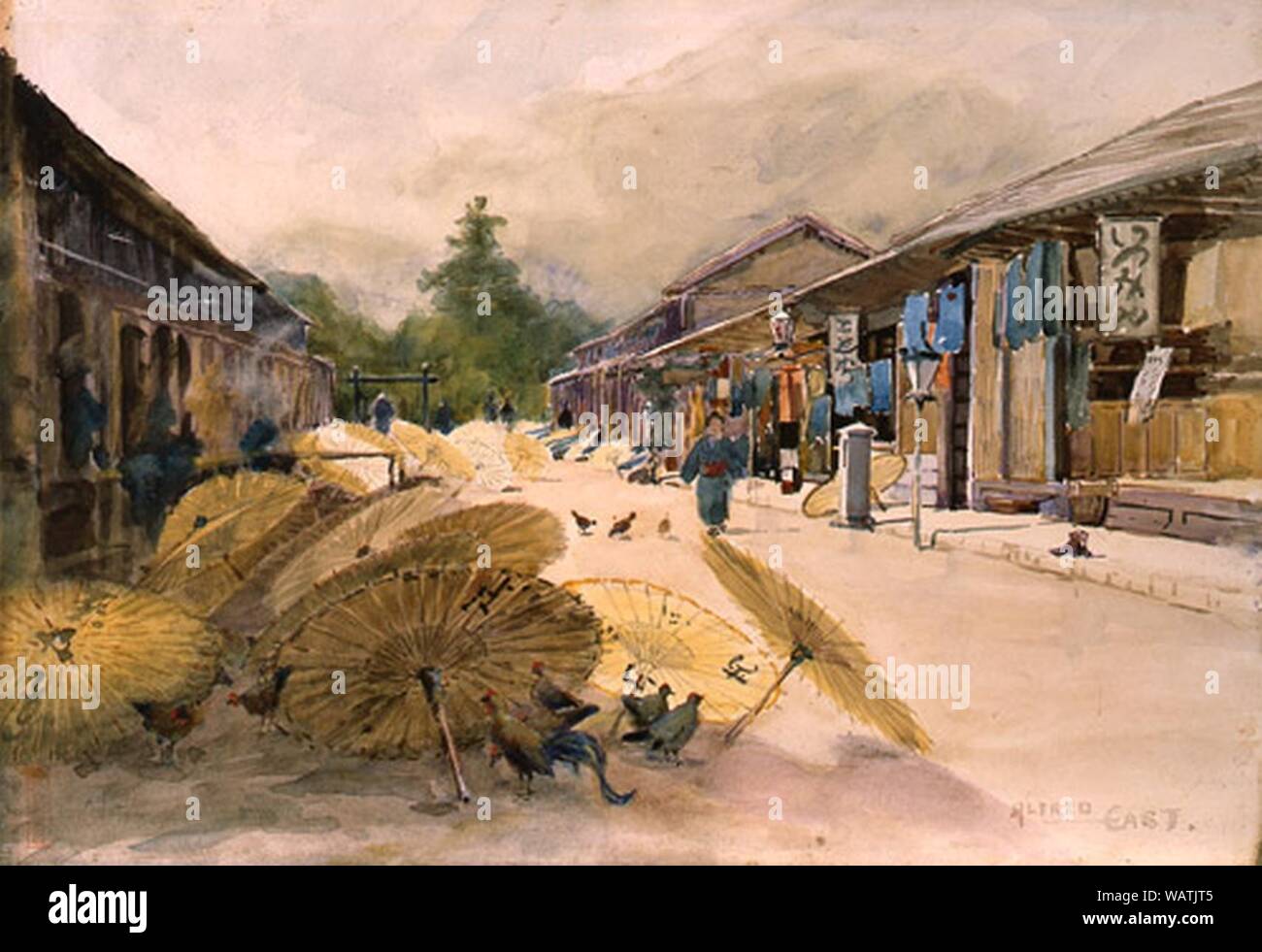 Drying Umbrellas after the Rain by Alfred East Stock Photo - Alamy