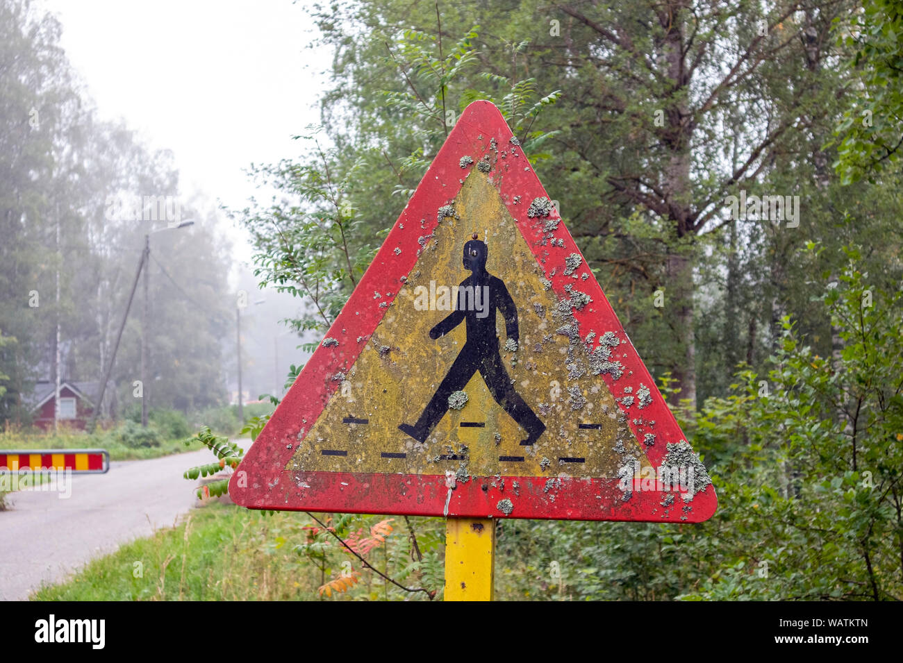 weathered old pedestrian crossing traffic sign, Finland Stock Photo - Alamy