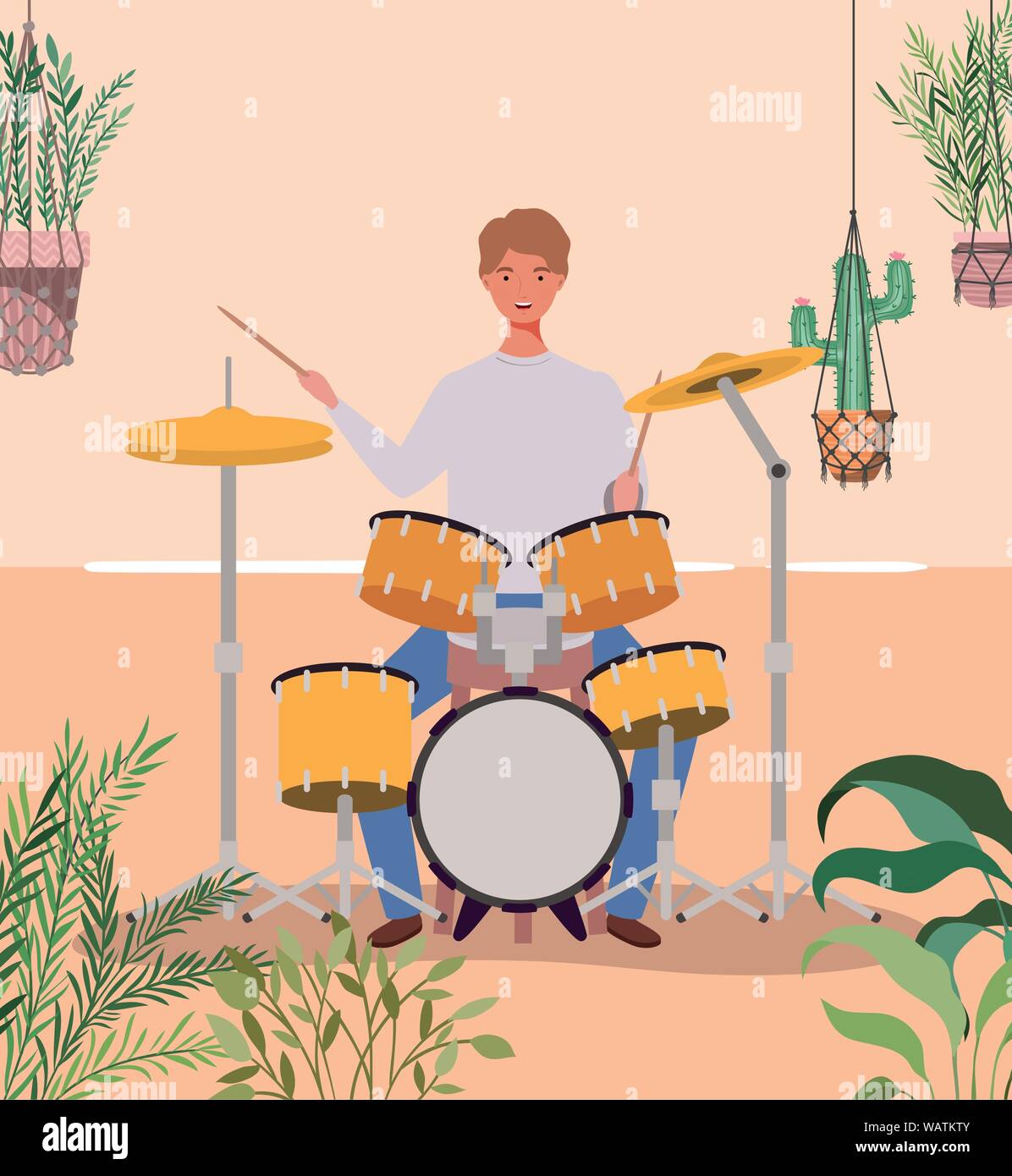 man playing battery drums character Stock Vector Image & Art - Alamy