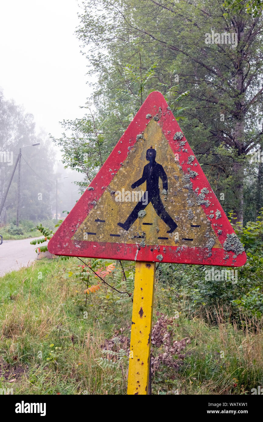 weathered old pedestrian crossing traffic sign, Finland Stock Photo - Alamy