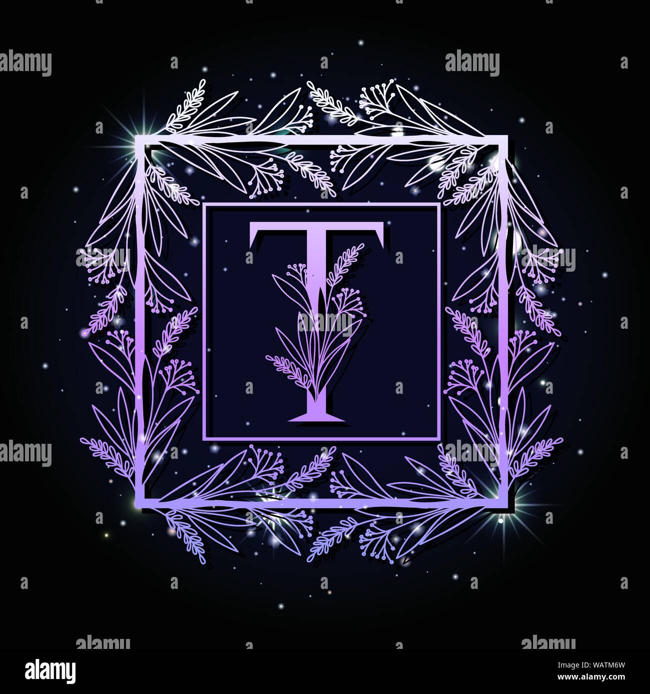 letter T in square frame with leafs Stock Vector Image & Art - Alamy