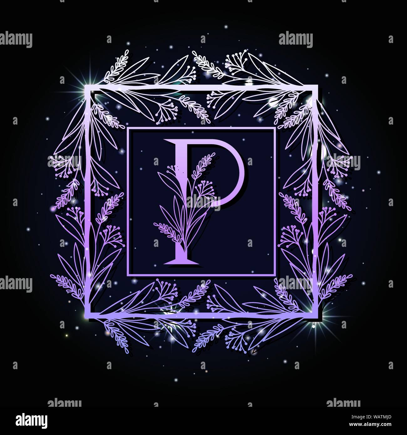 letter P in square frame with leafs Stock Vector Image & Art - Alamy