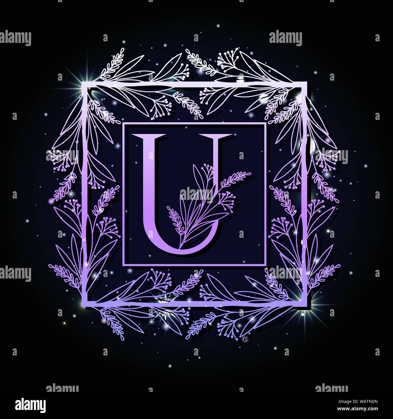 letter U in square frame with leafs Stock Vector Image & Art - Alamy