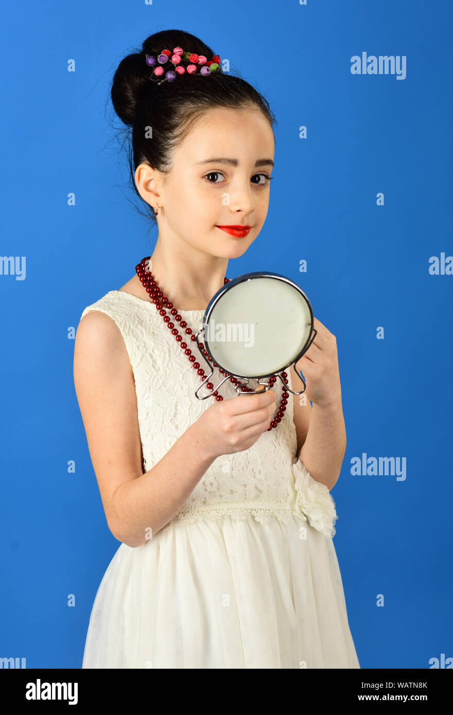 hairdresser and pin up. hairdresser and barber, girl with mirror Stock ...