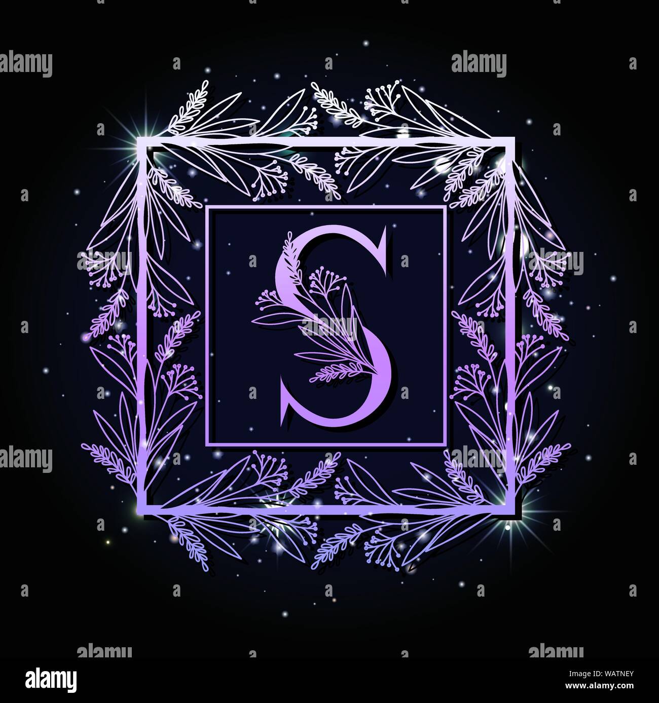 letter S in square frame with leafs Stock Vector Image & Art - Alamy